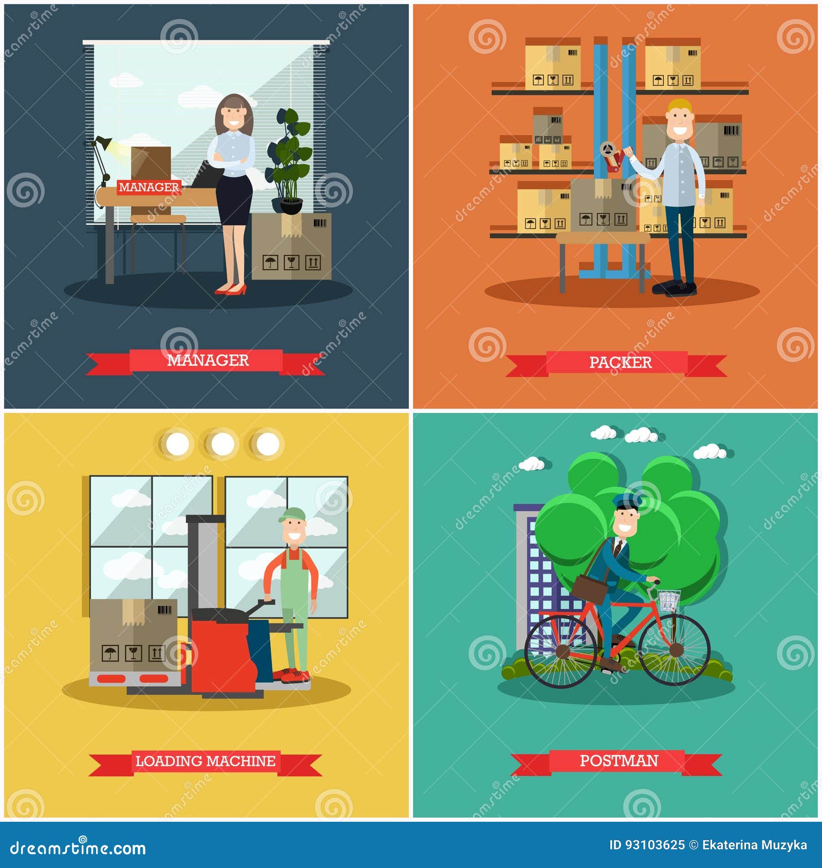 Vector Set of Mail Delivery Posters in Flat Style Stock Vector ...