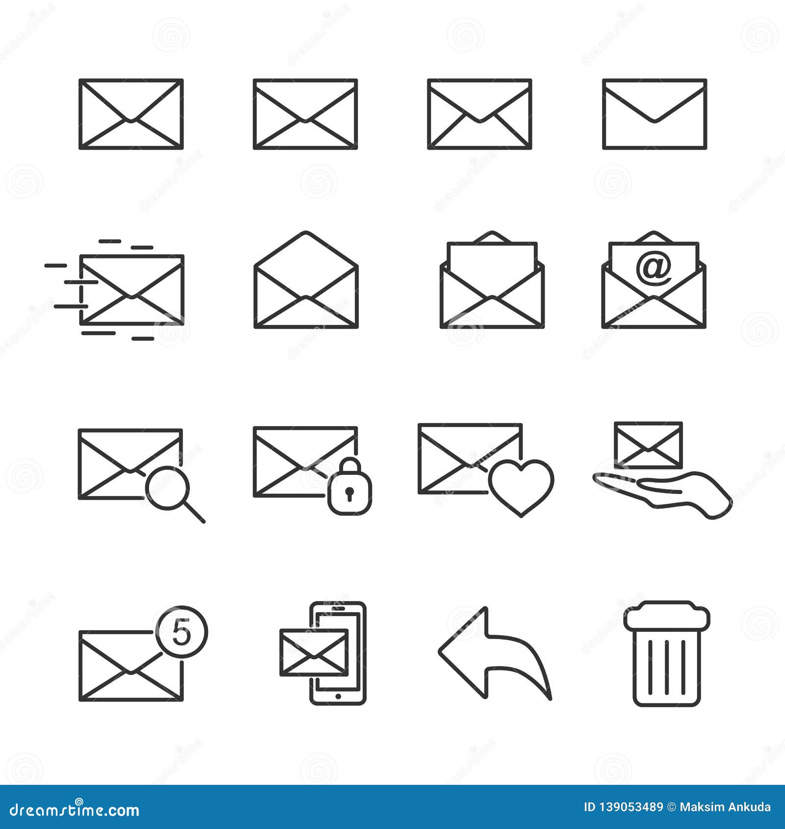 Vector Image Set Mail Line Icons Stock Vector - Illustration of ...