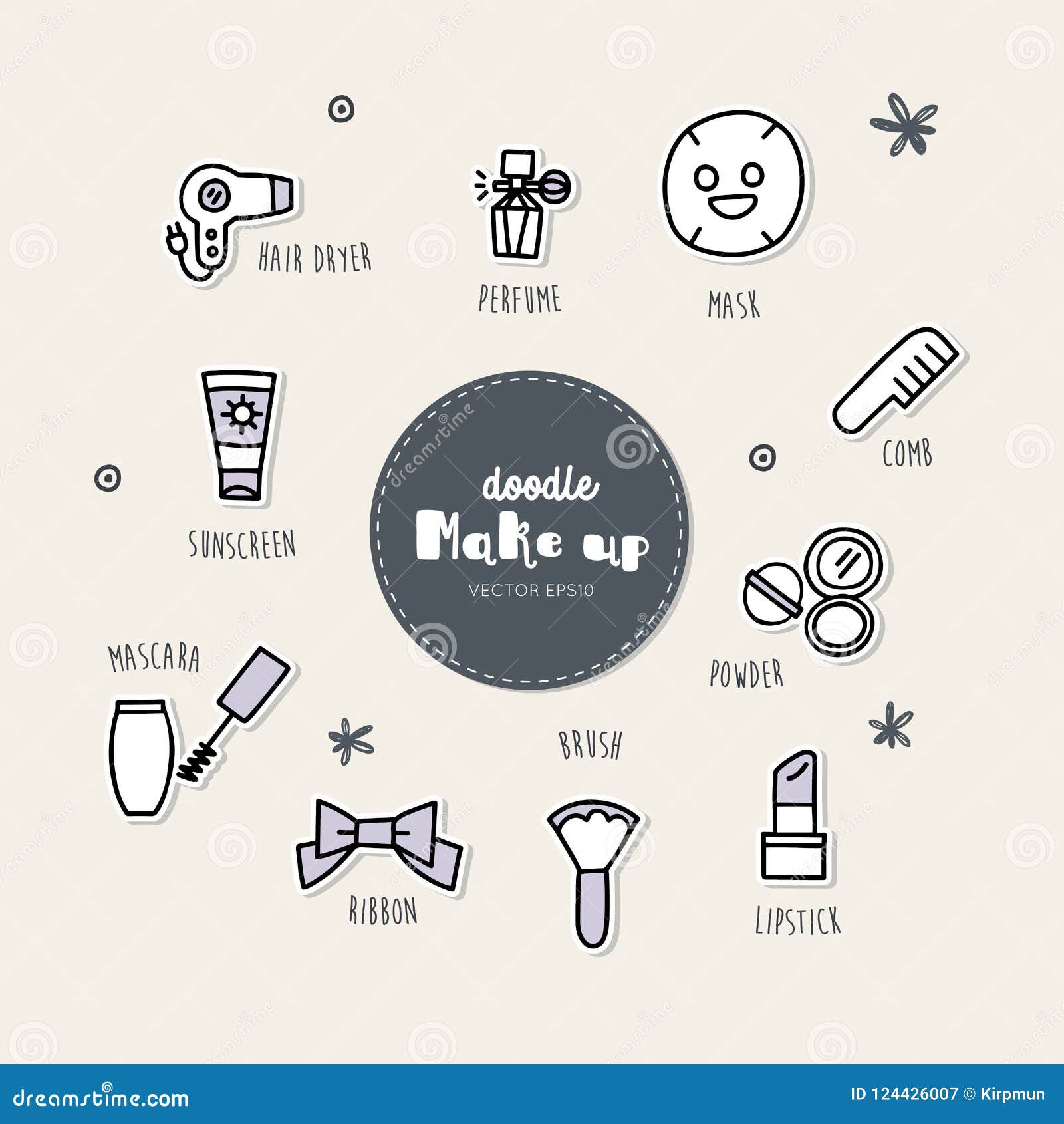 Vector Set of Make Up Icons. Doodle Stock Vector - Illustration of ...