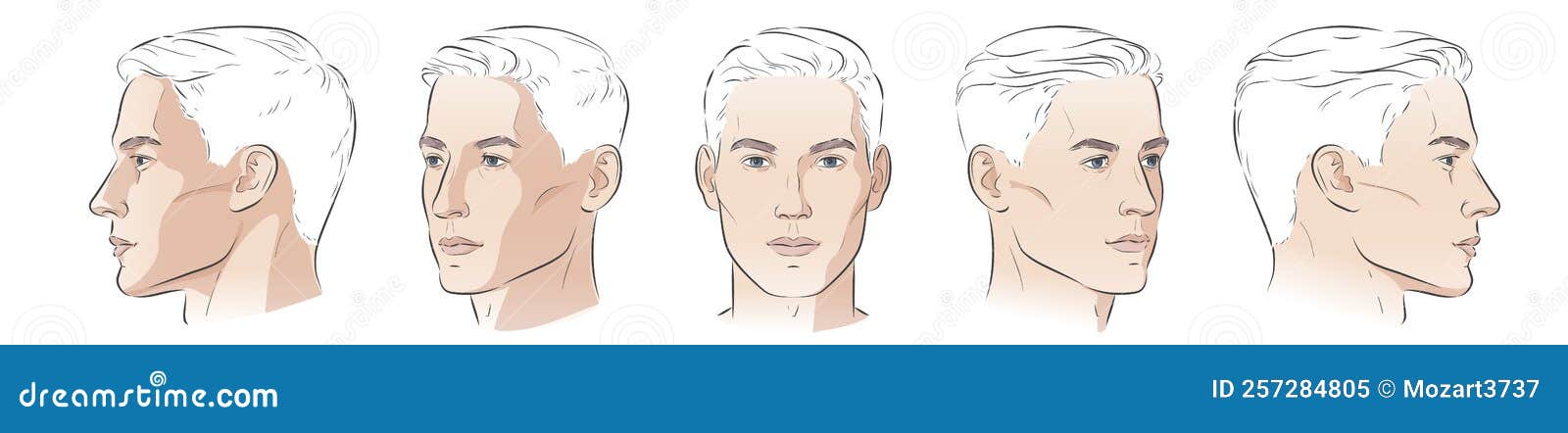 Vector Set of Man Face Portrait Three Different Angles and Turns of a ...