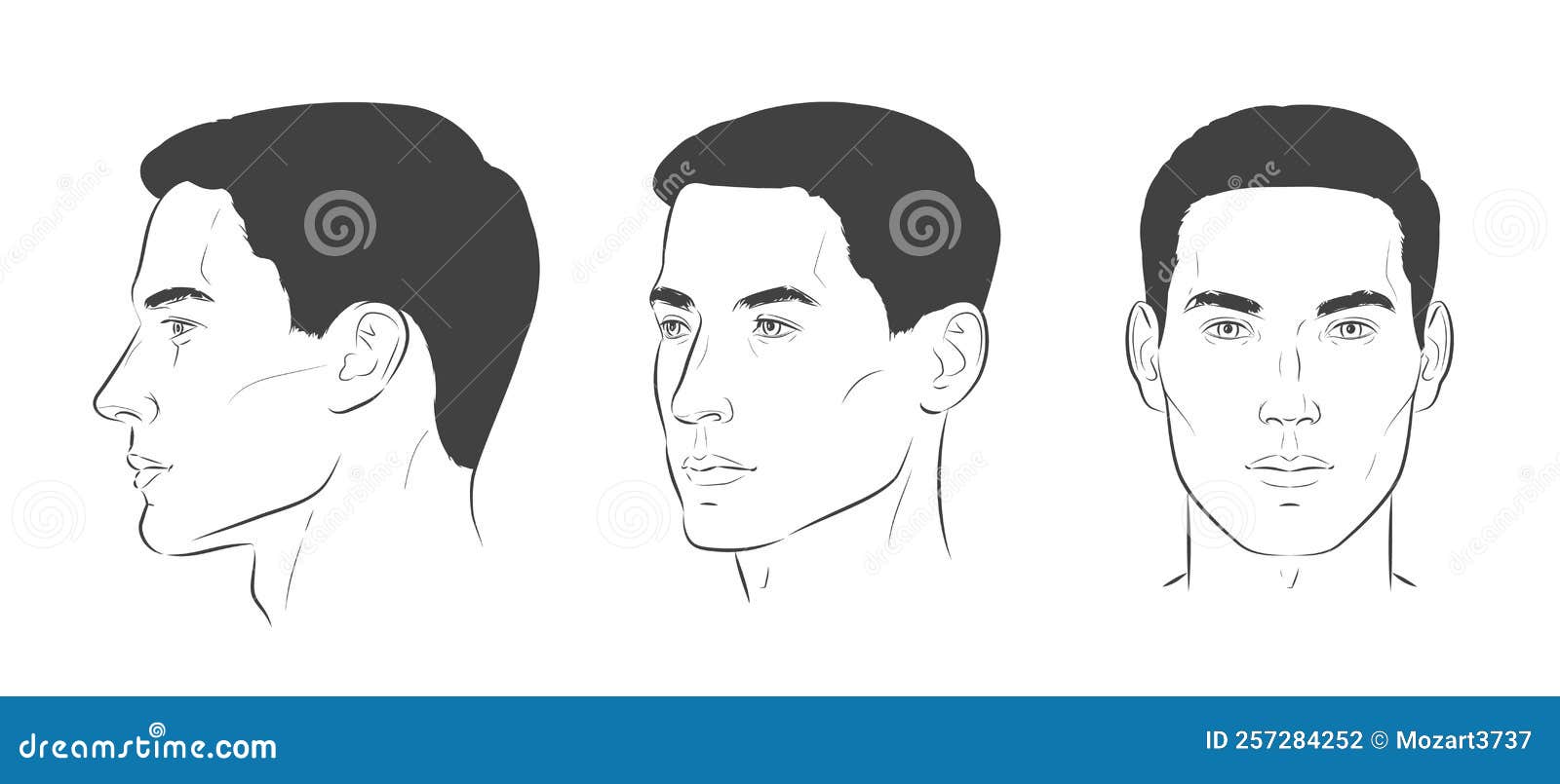 Vector Set of Man Face Portrait Three Different Angles and Turns of a ... Vector Set of Man Face Portrait Three Different Angles and Turns of a ...