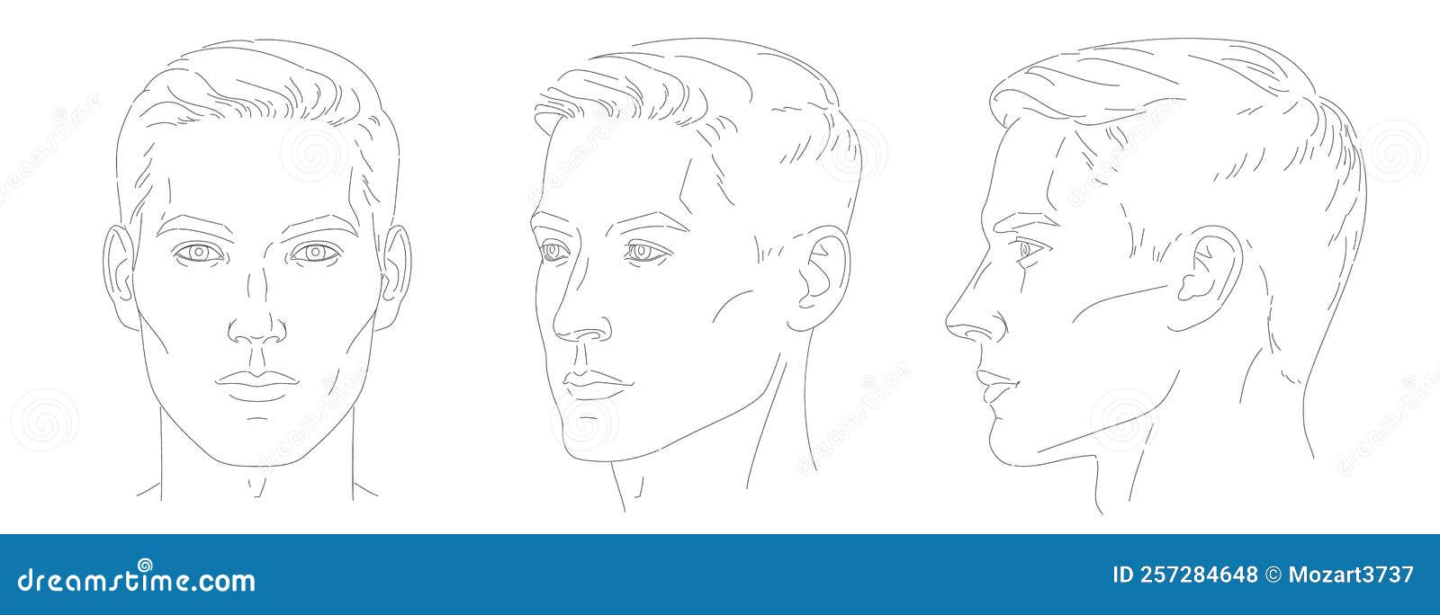 Vector Set of Man Face Portrait Three Different Angles and Turns of a ... Vector Set of Man Face Portrait Three Different Angles and Turns of a ...
