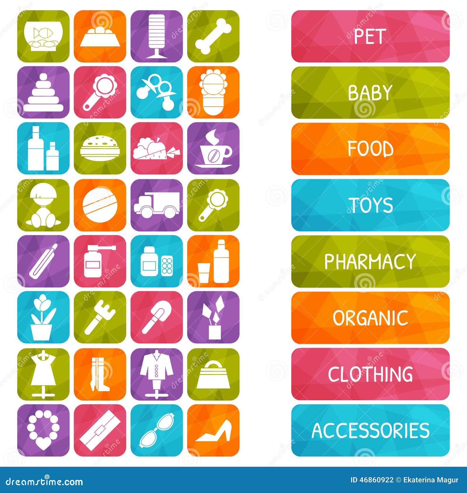 Vector Set of Market Signages in Flat Style Stock Vector - Illustration ...