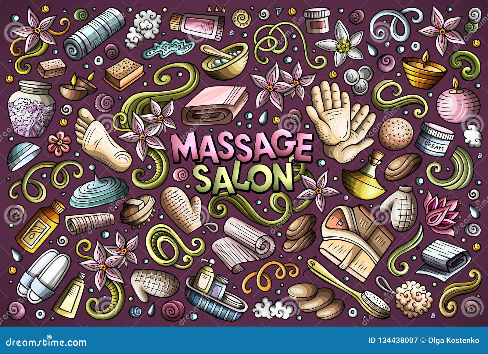 Vector Set of Massage and Spa Objects Stock Vector - Illustration of ...