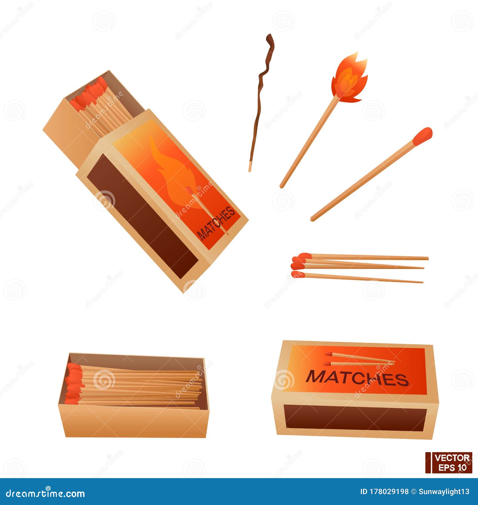 Set of Matches and Matchbox Stock Vector - Illustration of graphic ...