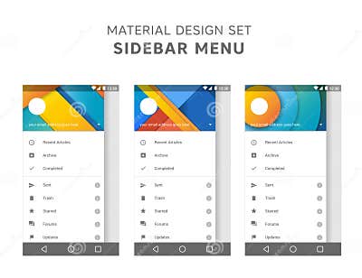 Vector Set of Material Design Sidebar Menu Templates. Mail Agent Ui ...