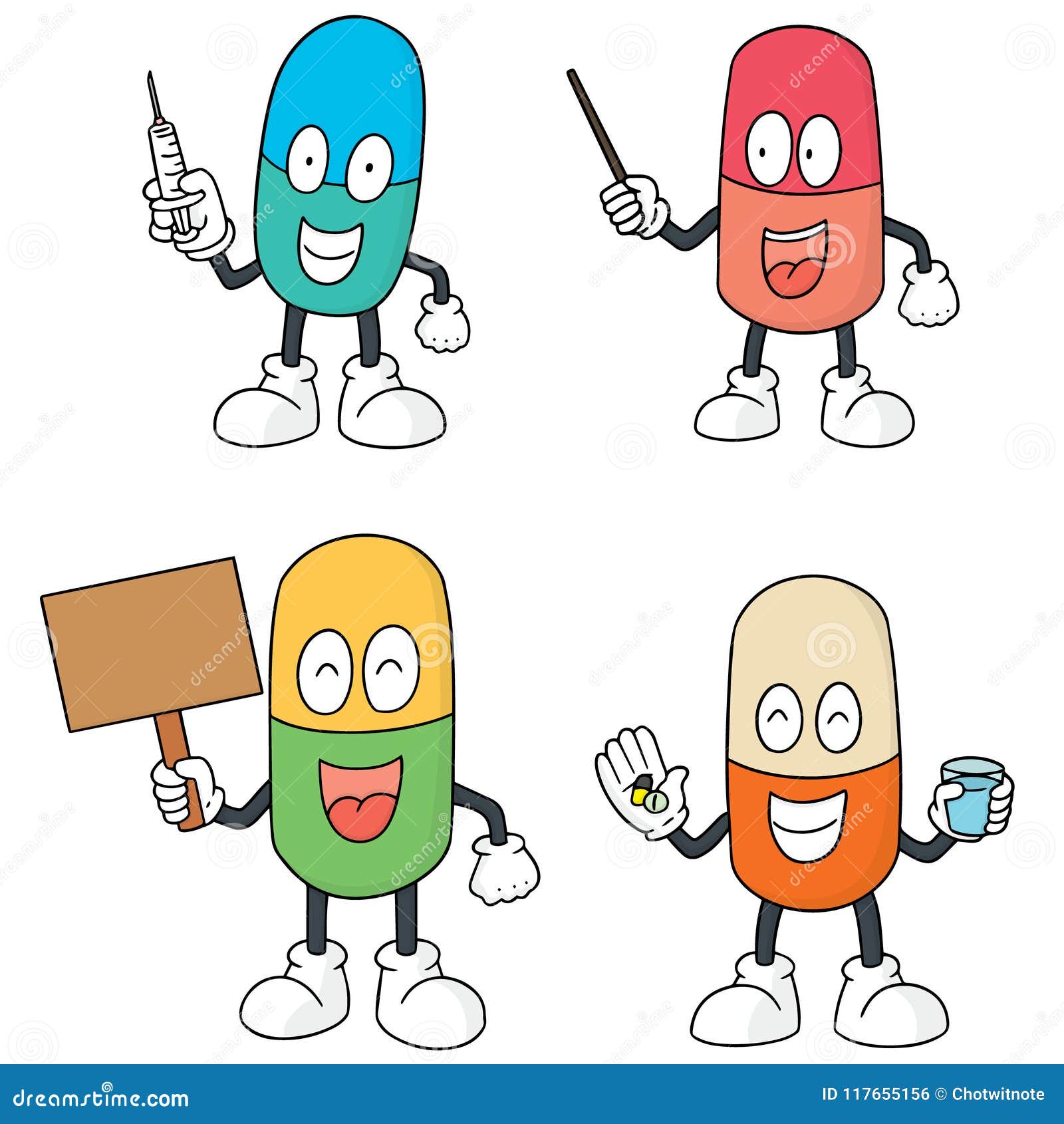 Vector Set of Medicine Capsule Cartoon Stock Vector - Illustration of ...