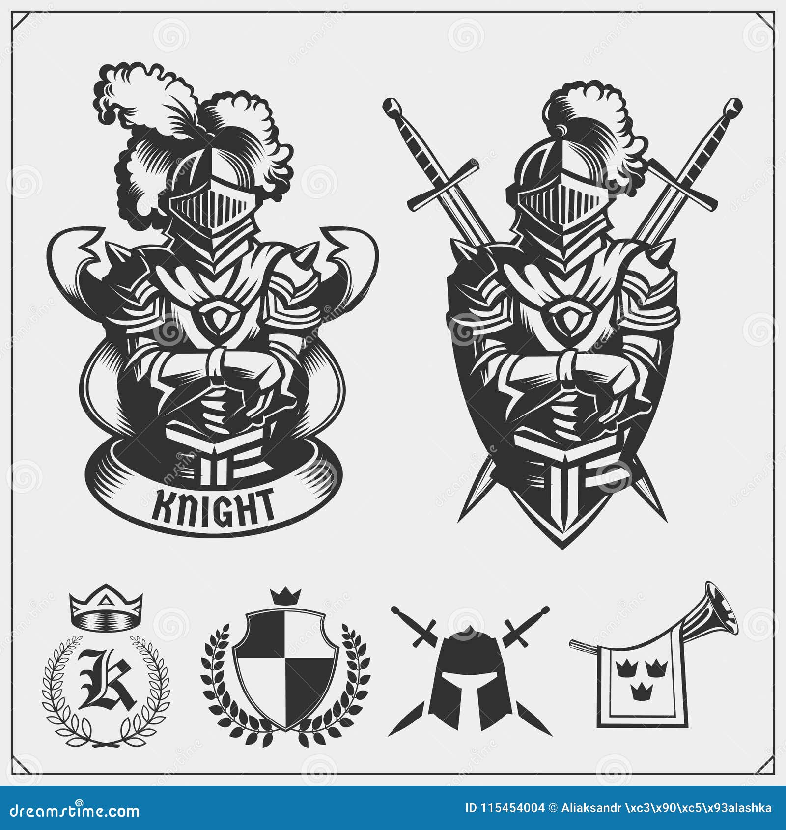 Vector Set of Medieval Warrior Knight Emblems, Logos, Labels, Badges ...