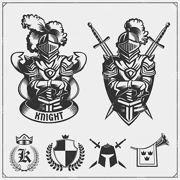 Vector Set of Medieval Warrior Knight Emblems, Logos, Labels, Badges ...