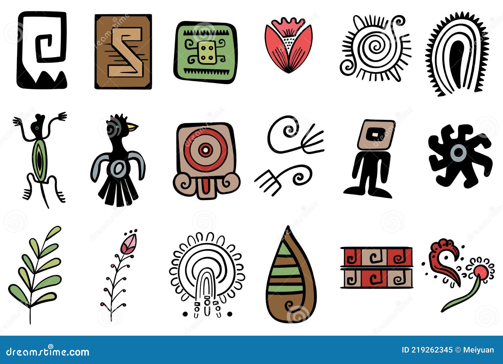 Vector Illustration of Mayan Symbol. Set of Graphic Elements. Native ...