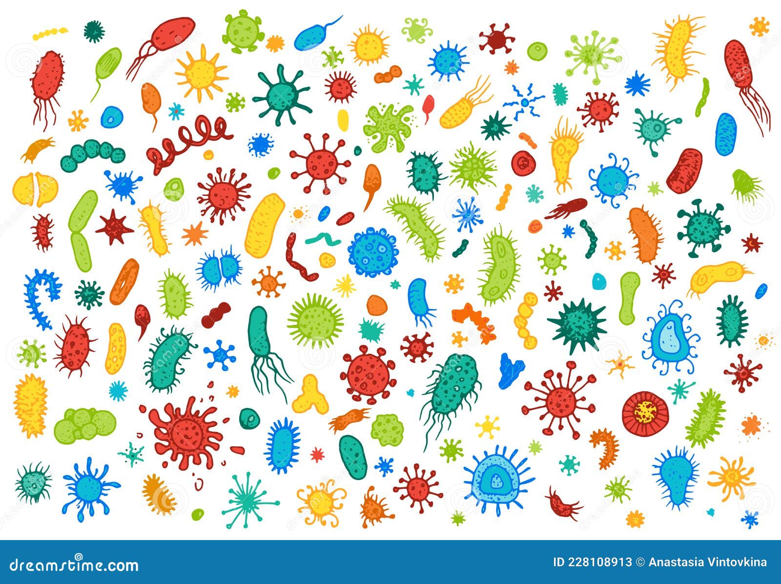 Vector Set of Microbes and Bacteria in Red, Green and Blue Colors. a ...