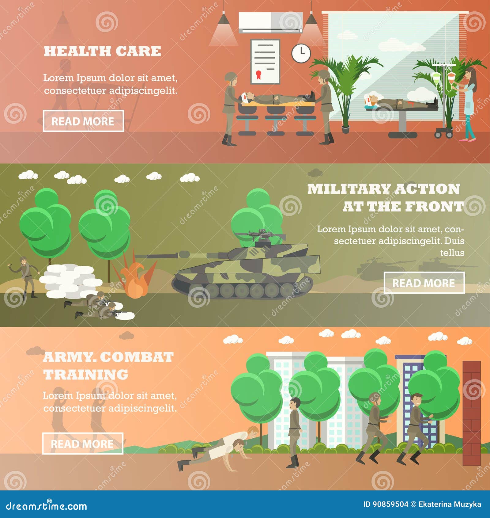 Vector Set of Military Horizontal Banners in Flat Style Stock Vector ...