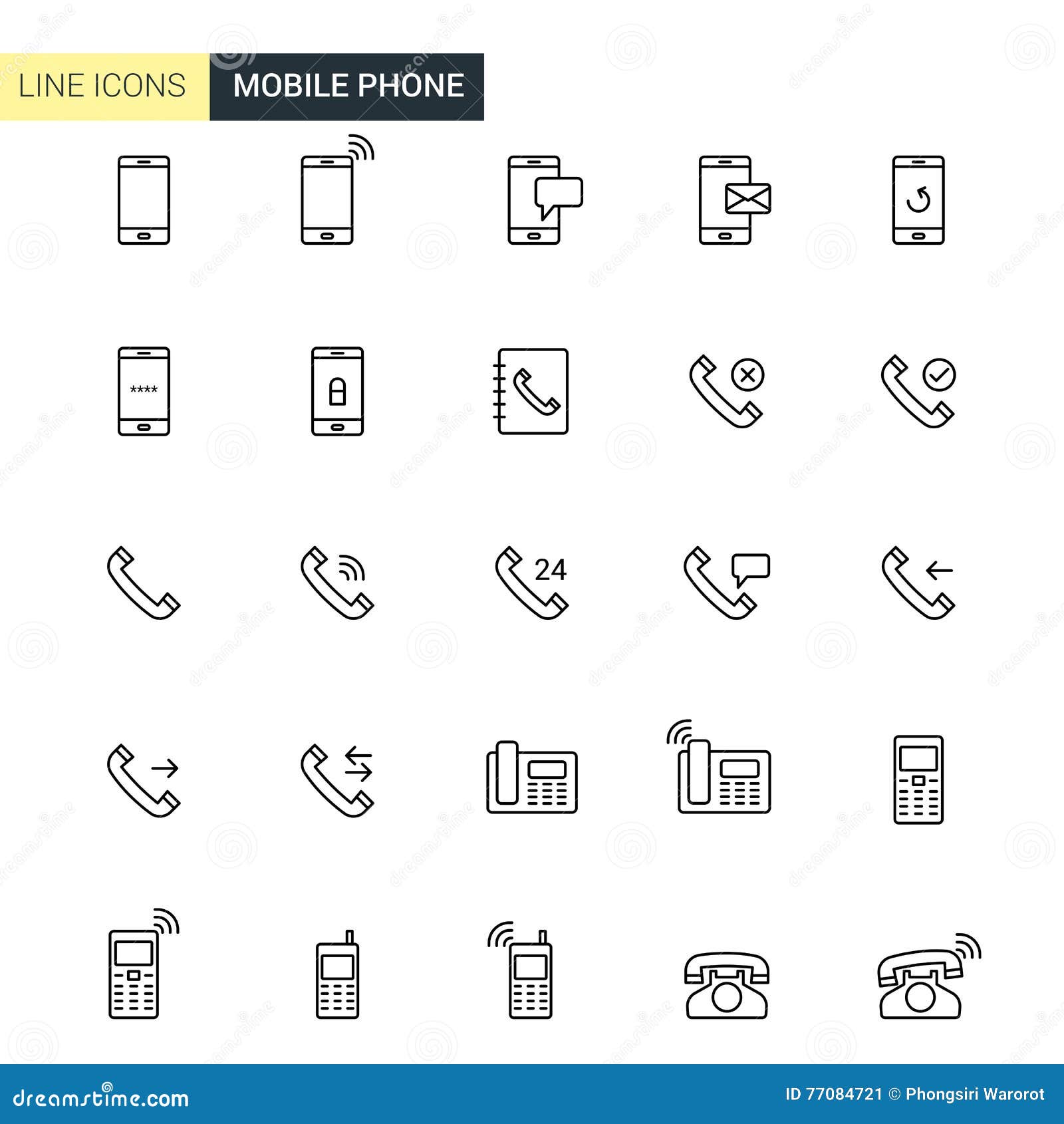 Vector Set Mobile Phone Line Icons Stock Vector - Illustration of ...