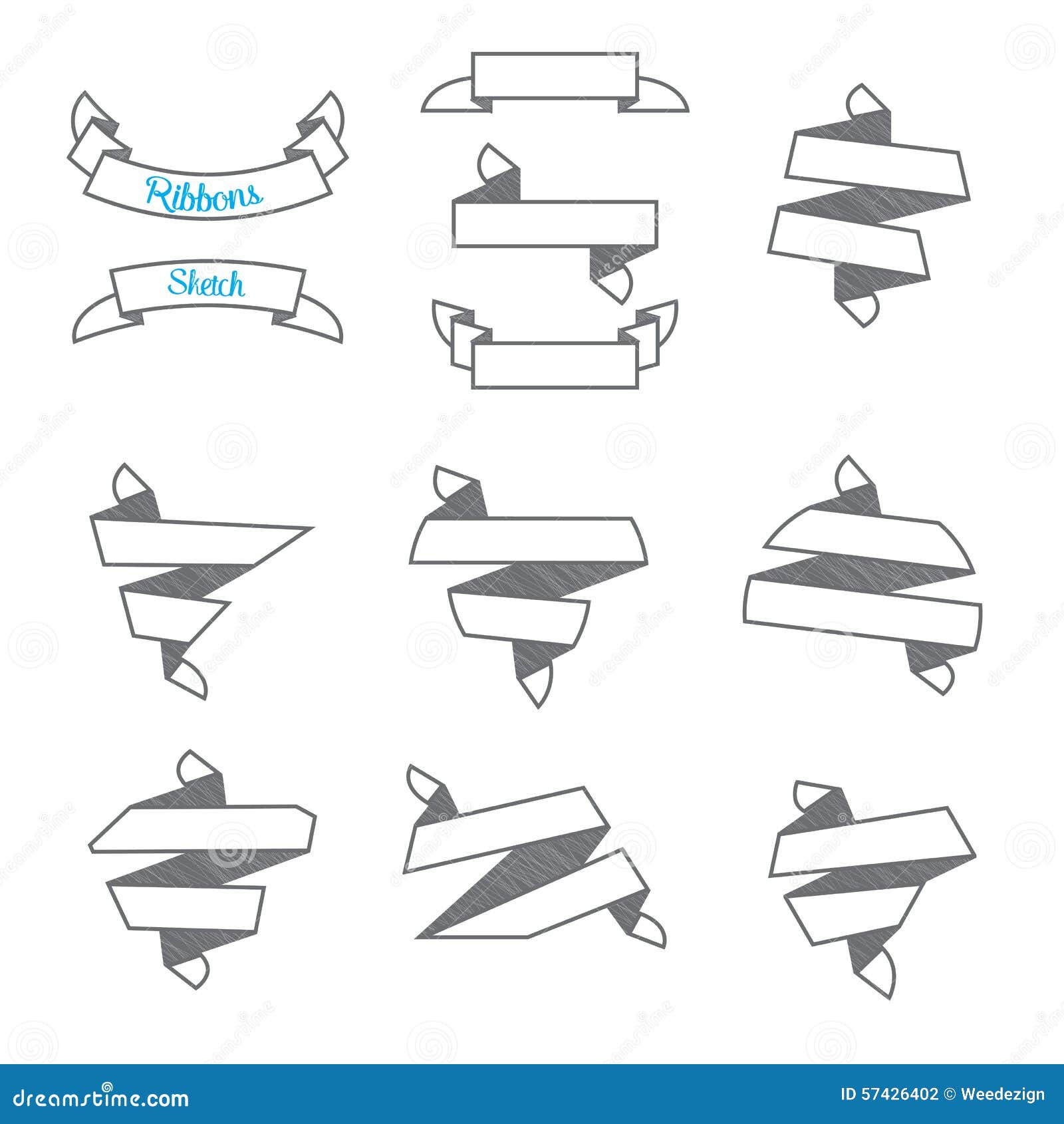 Vector : Set of Modern Abstract Ribbons in Sketch Style ,use for Stock ...