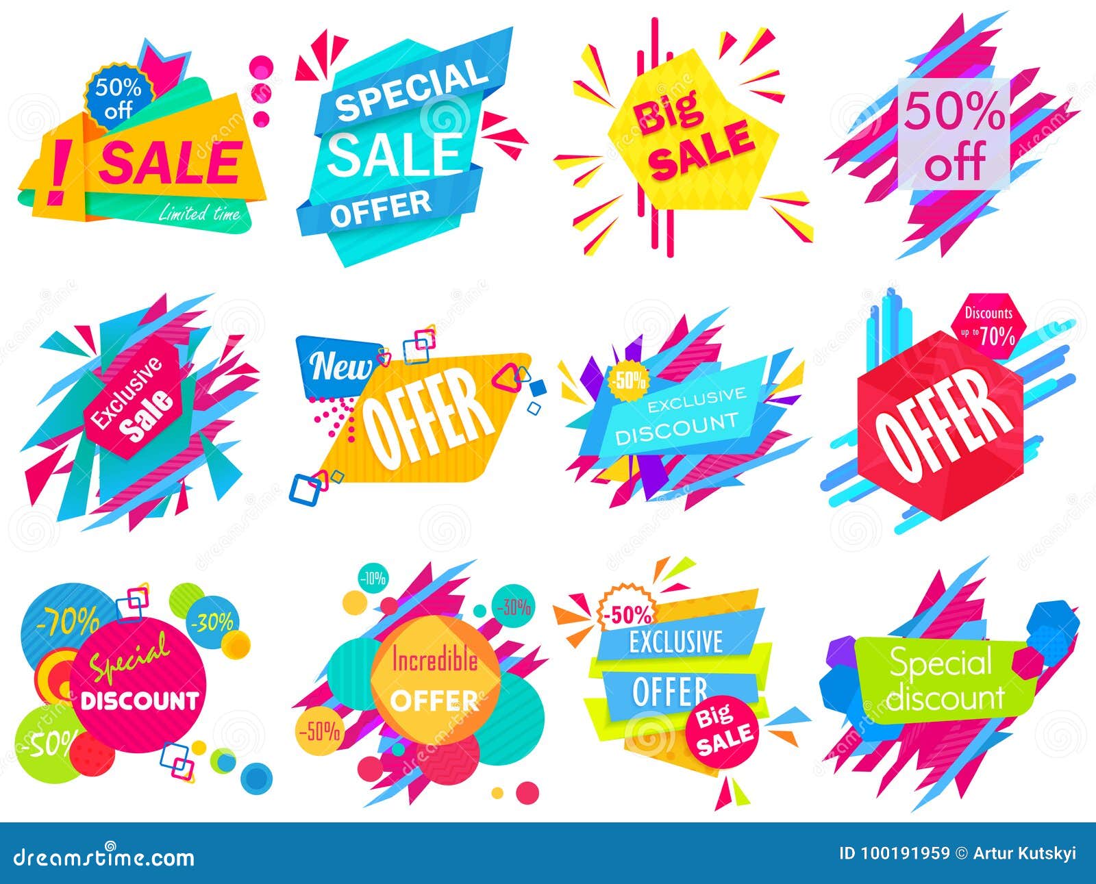 Vector Set of Modern Bright Different Colored Sale Offer Announcements ...