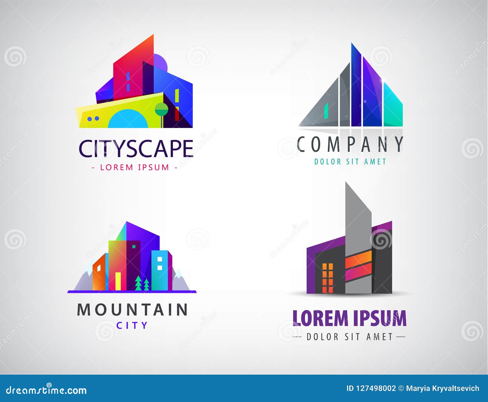 Vector Set of Modern City Logos, Business Uilding Signs, Cityscape ...