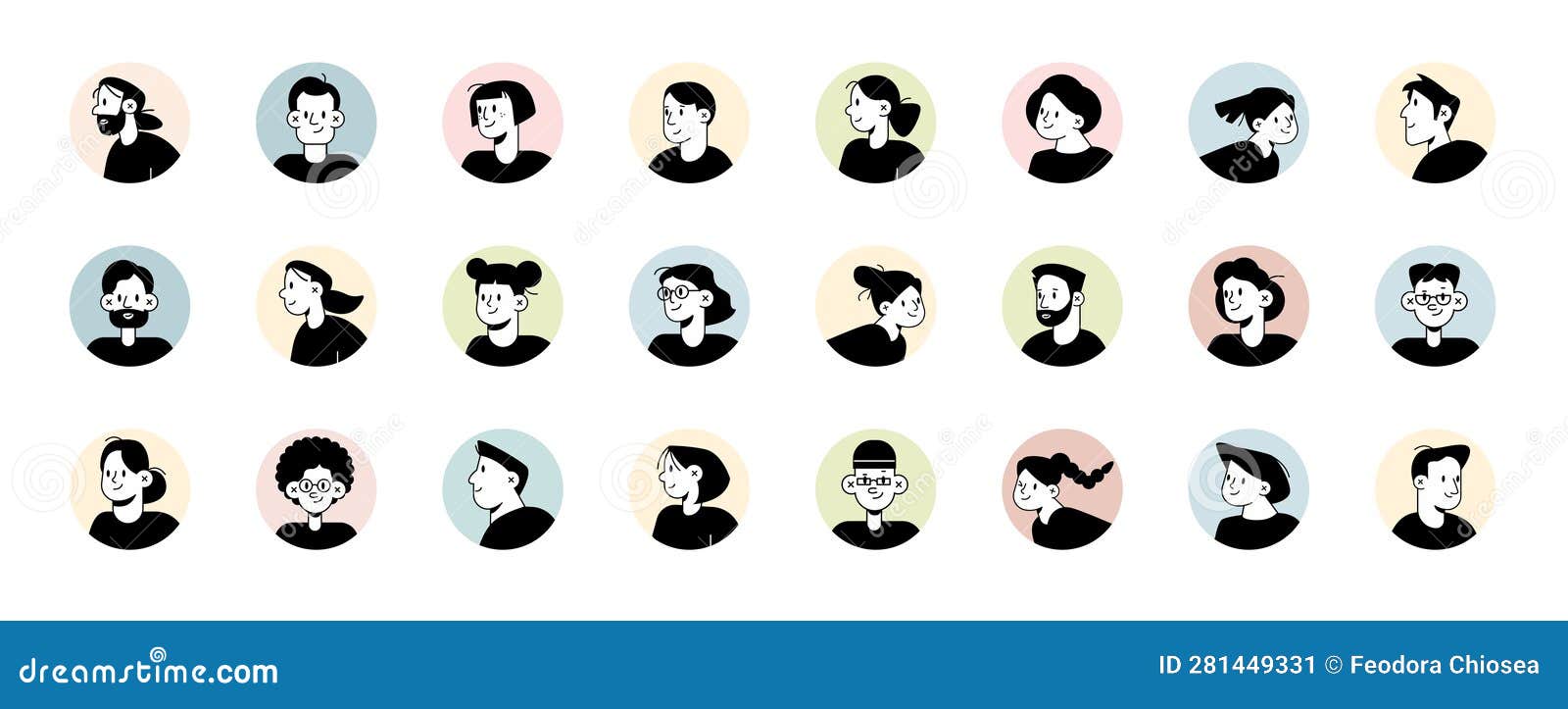 Vector Set of Modern Design of Young People Avatar Icons for Social ...