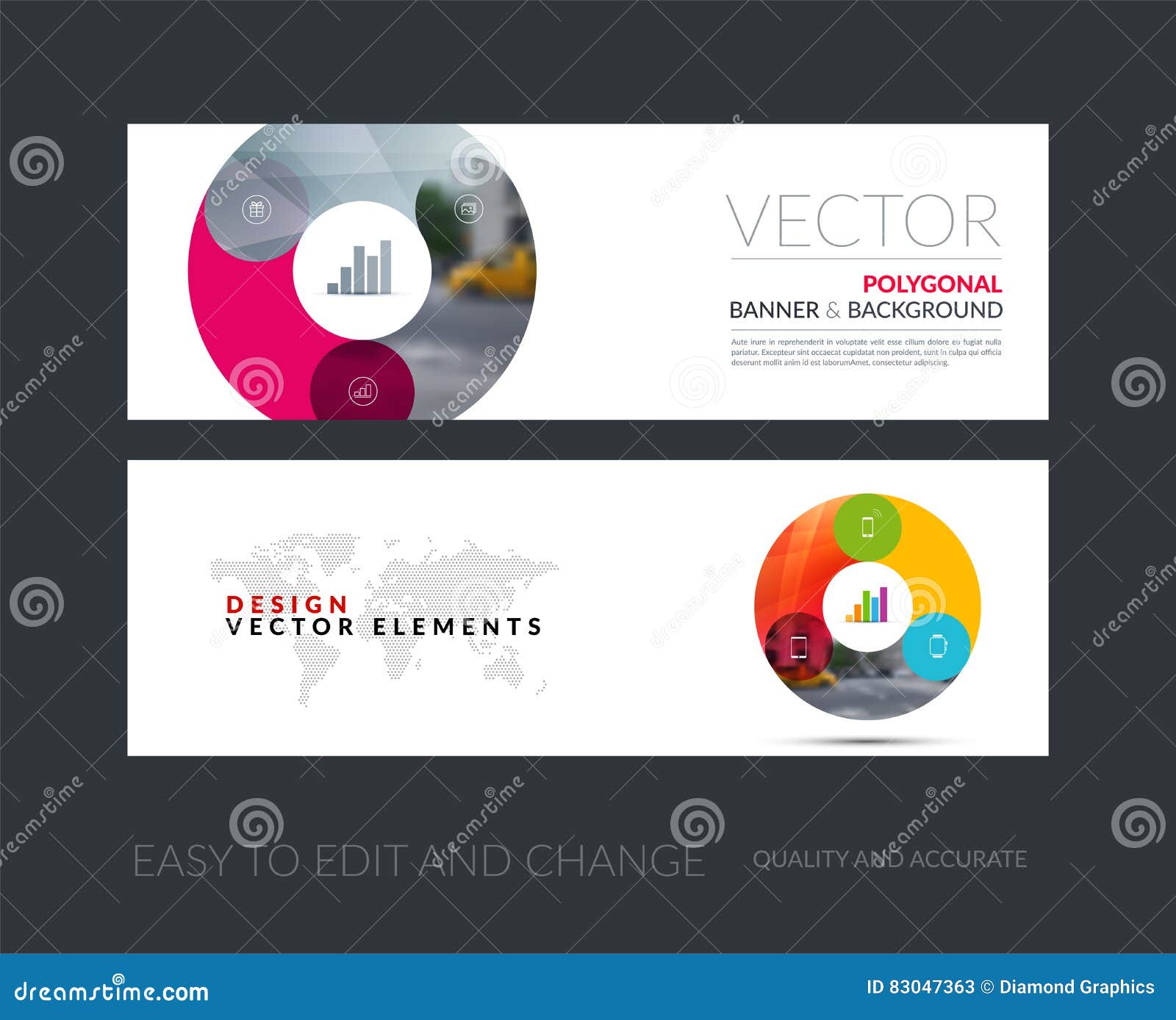 Vector Set of Modern Horizontal Website Banners with Circle Roun Stock ...