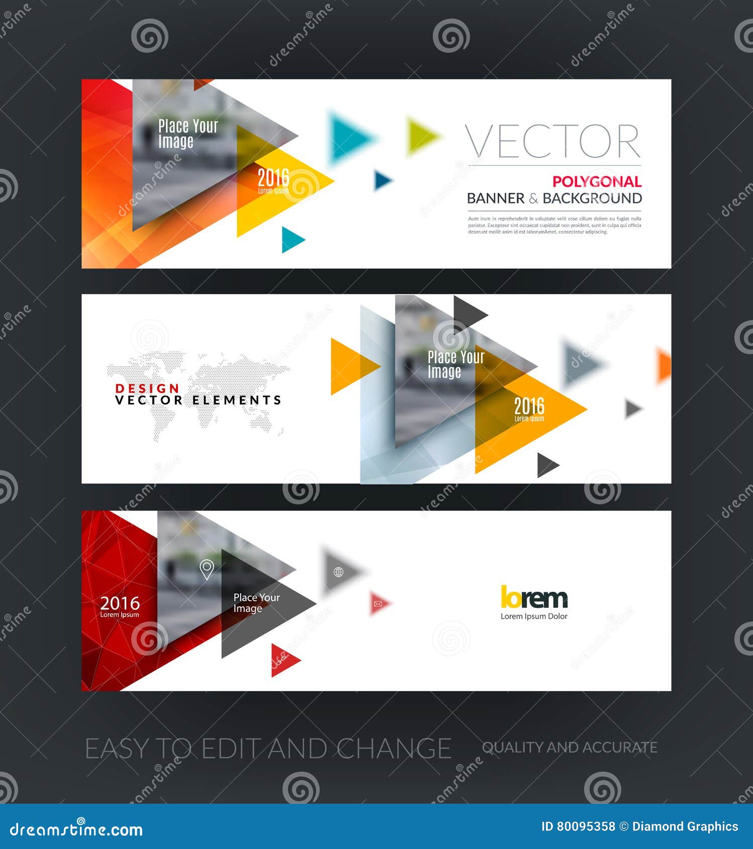 Vector Set of Modern Horizontal Website Banners with Flying Tria Stock ...