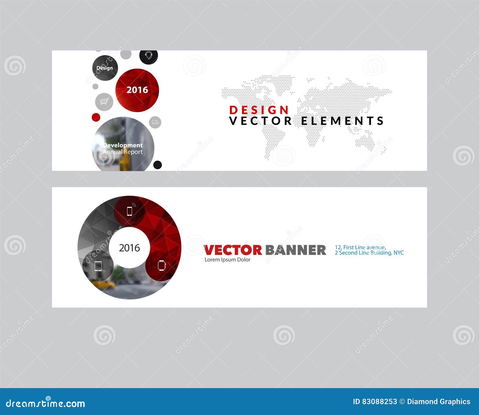 Vector Set of Modern Horizontal Website Banners with Points Circ Stock ...