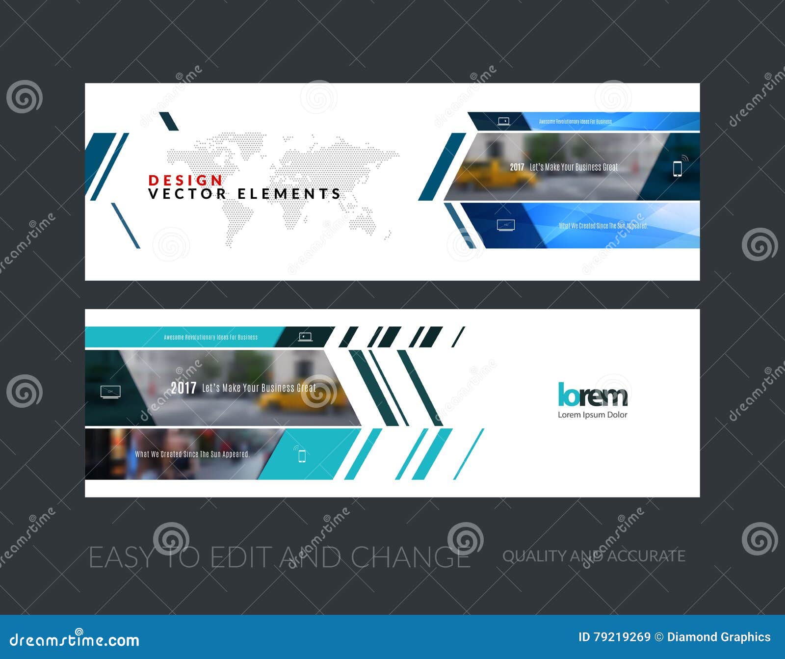 Vector Set of Modern Horizontal Website Banners with Rectangles Stock ...