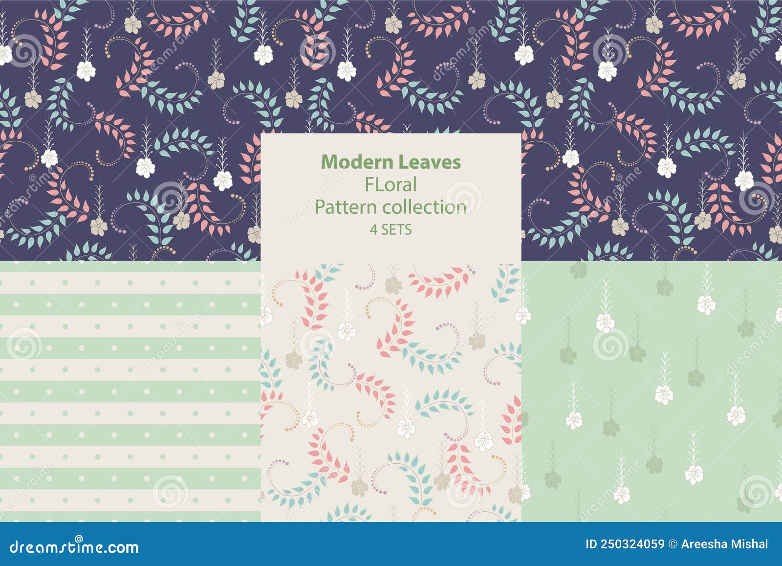Vector Set of Modern Leaves and Floral Patterns. 4 Elegant Retro ...