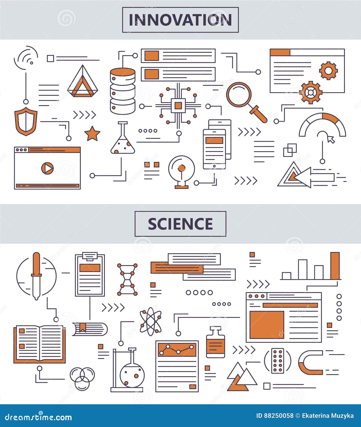 Vector Set of Modern Thin Line Science Innovation Concept Banners Stock ...