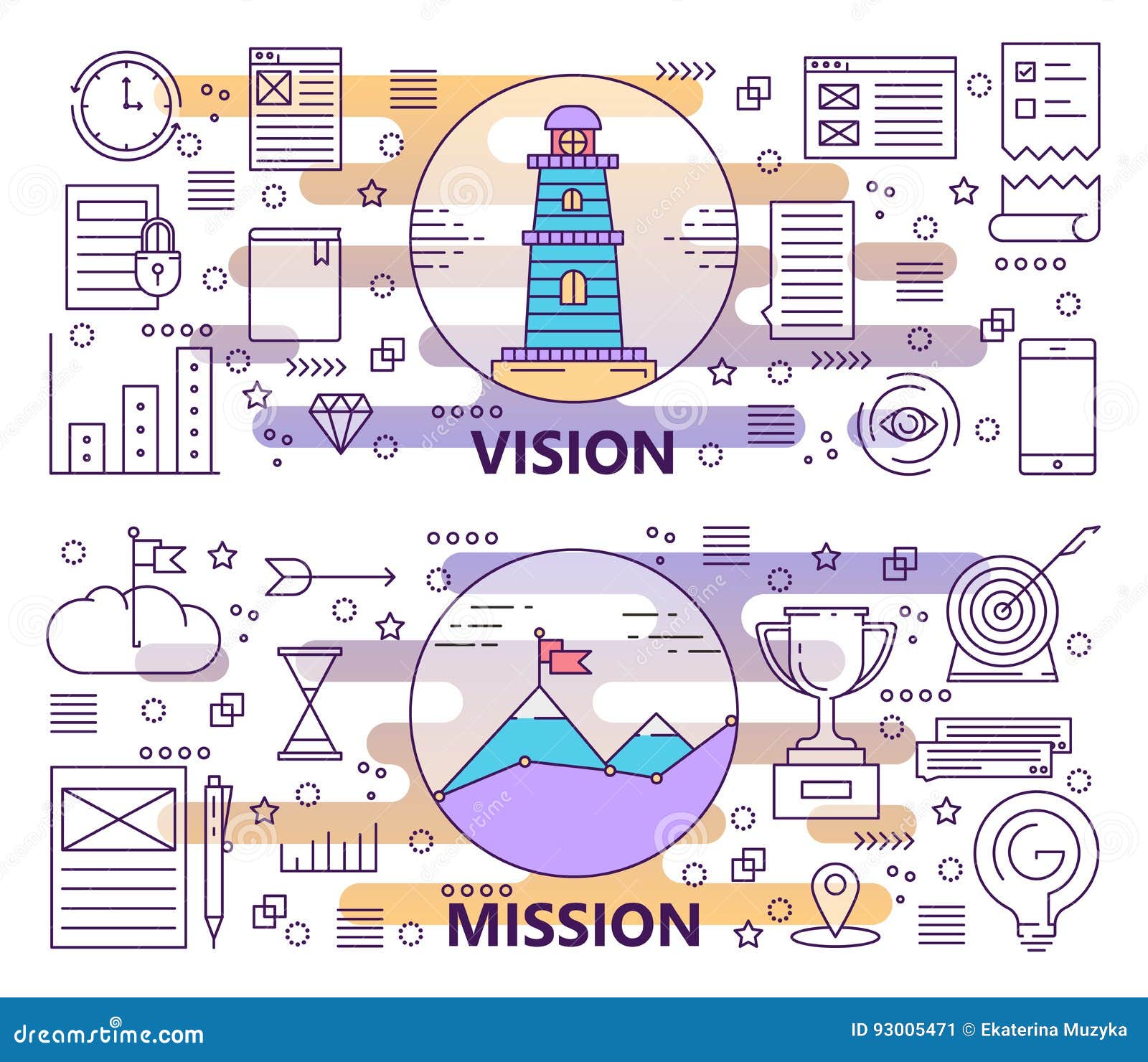 Vector Set of Modern Thin Line Vision and Mission Banners Stock Vector ...