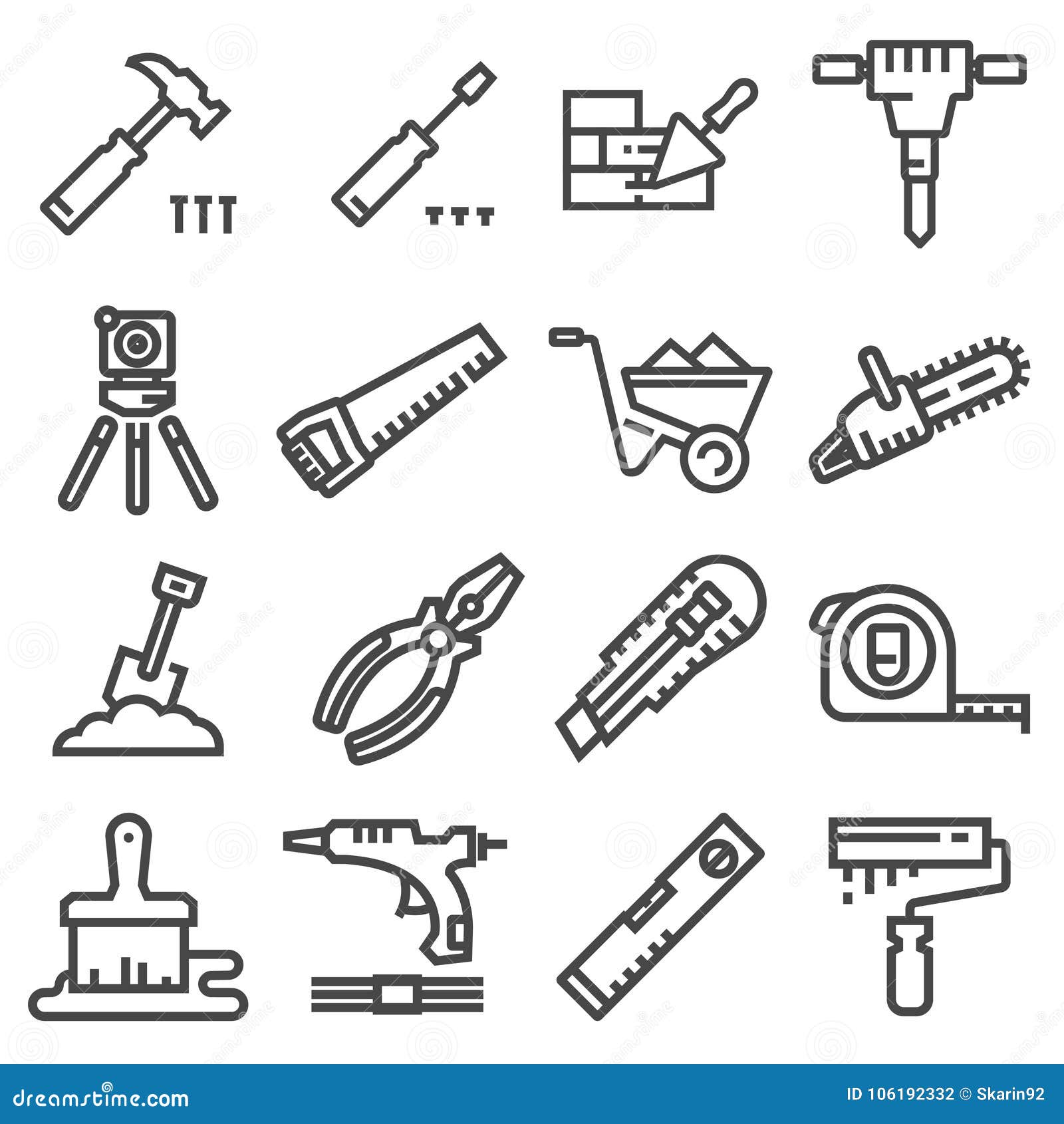 Vector Set of Modern Thin Outline Construction Working Tools and ...