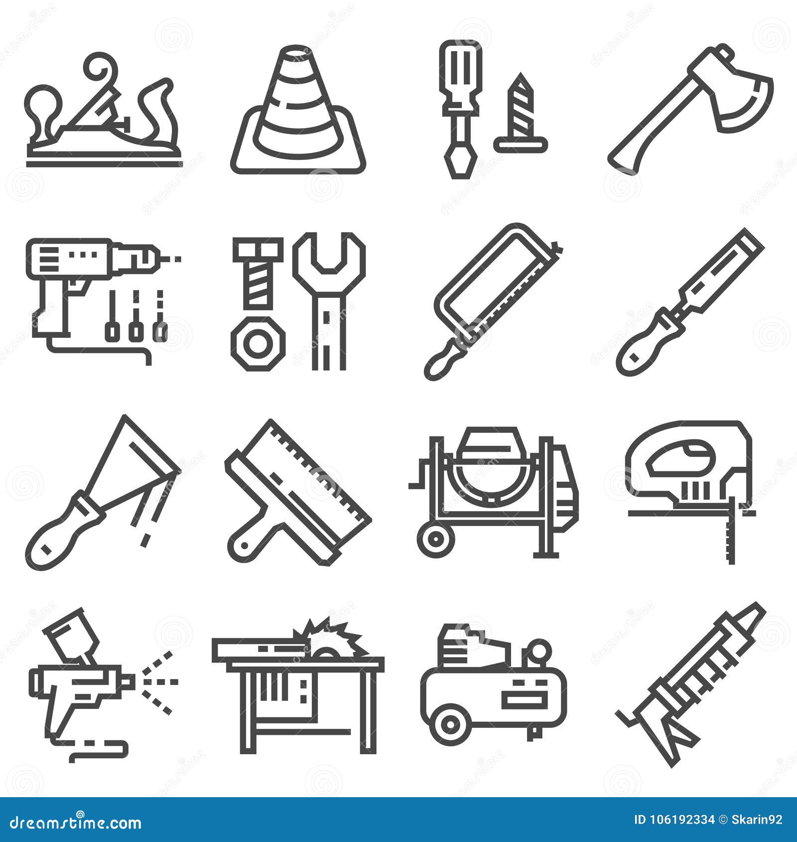 Vector Set of Modern Thin Outline Construction Working Tools and ...