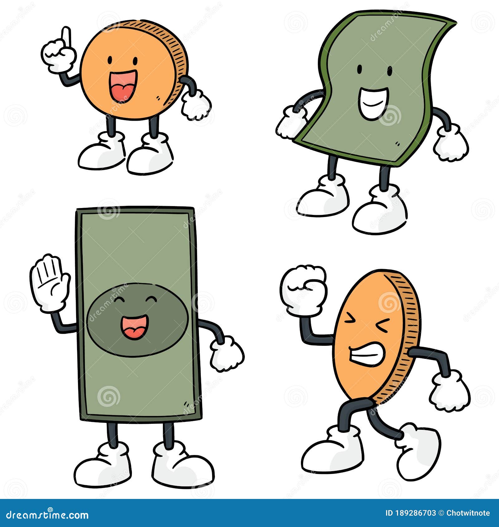 Vector Set of Money Cartoon Stock Vector - Illustration of drawn, clip ...