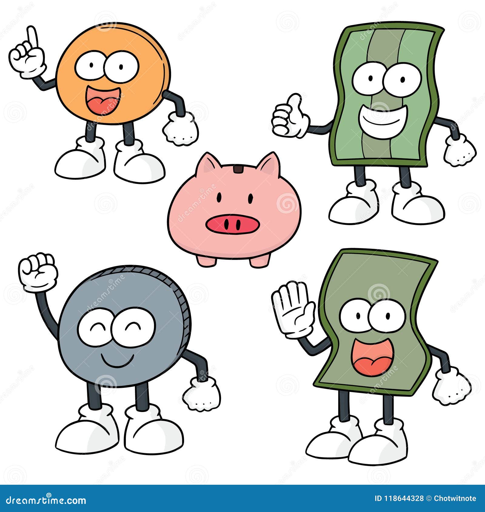 Vector Set of Money Cartoon Stock Vector - Illustration of decor ...