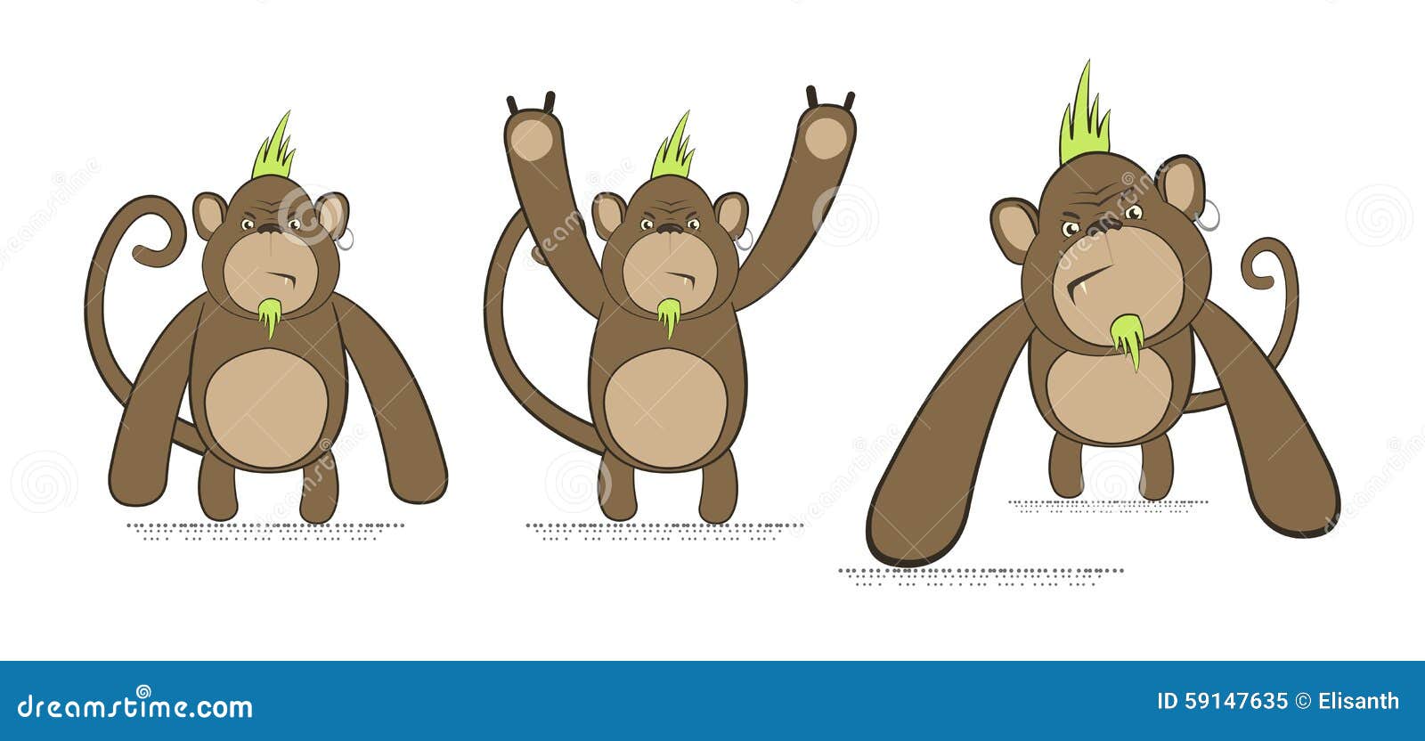 Vector Set of Monkeys in Punk Style Stock Vector - Illustration of ...