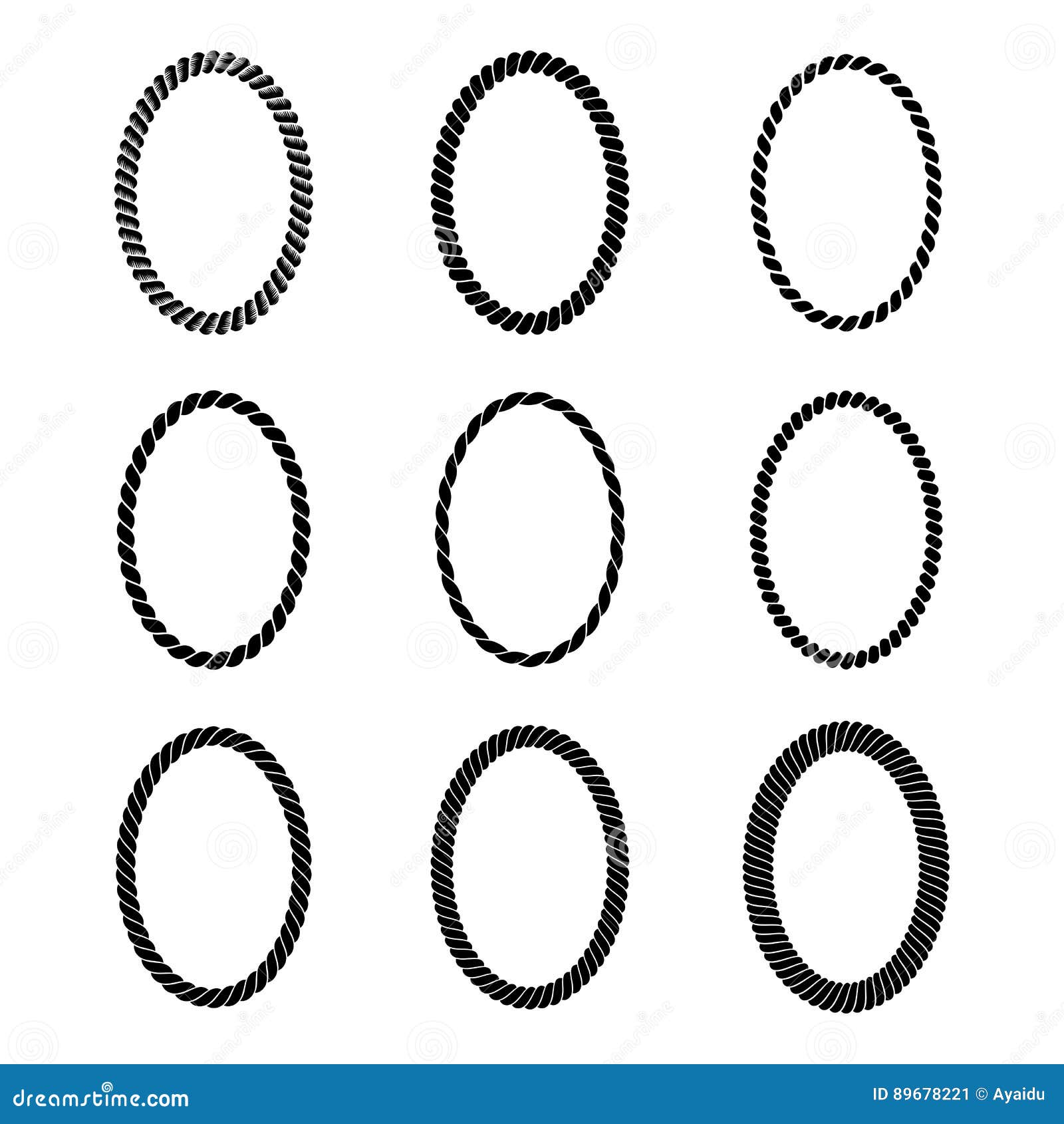 Vector Set of Monochrome Black Oval Rope Frame. Stock Vector ...