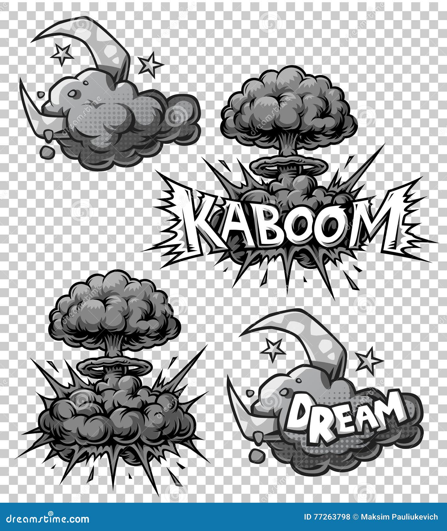 A Set Of Icons About The Explosion. Various Explosions, A Cloud Of ...