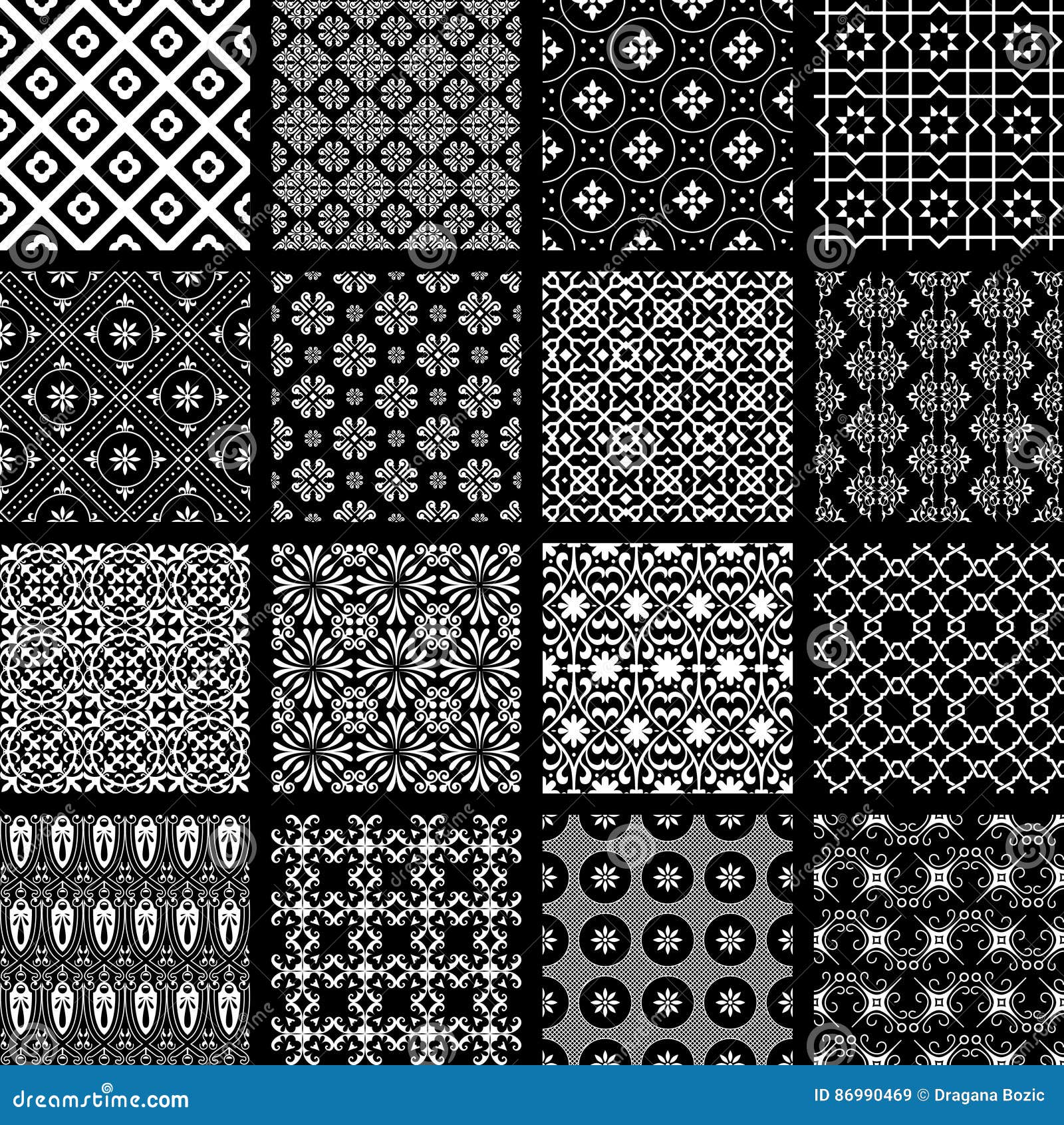 Vector Set of Monochrome Retro Seamless Patterns Stock Vector ...