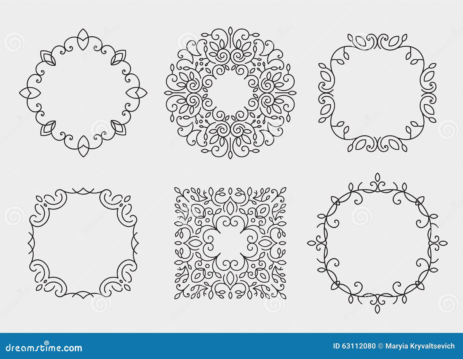 Vector Set of Monogram Frames, Circles. Vintage Stock Vector ...