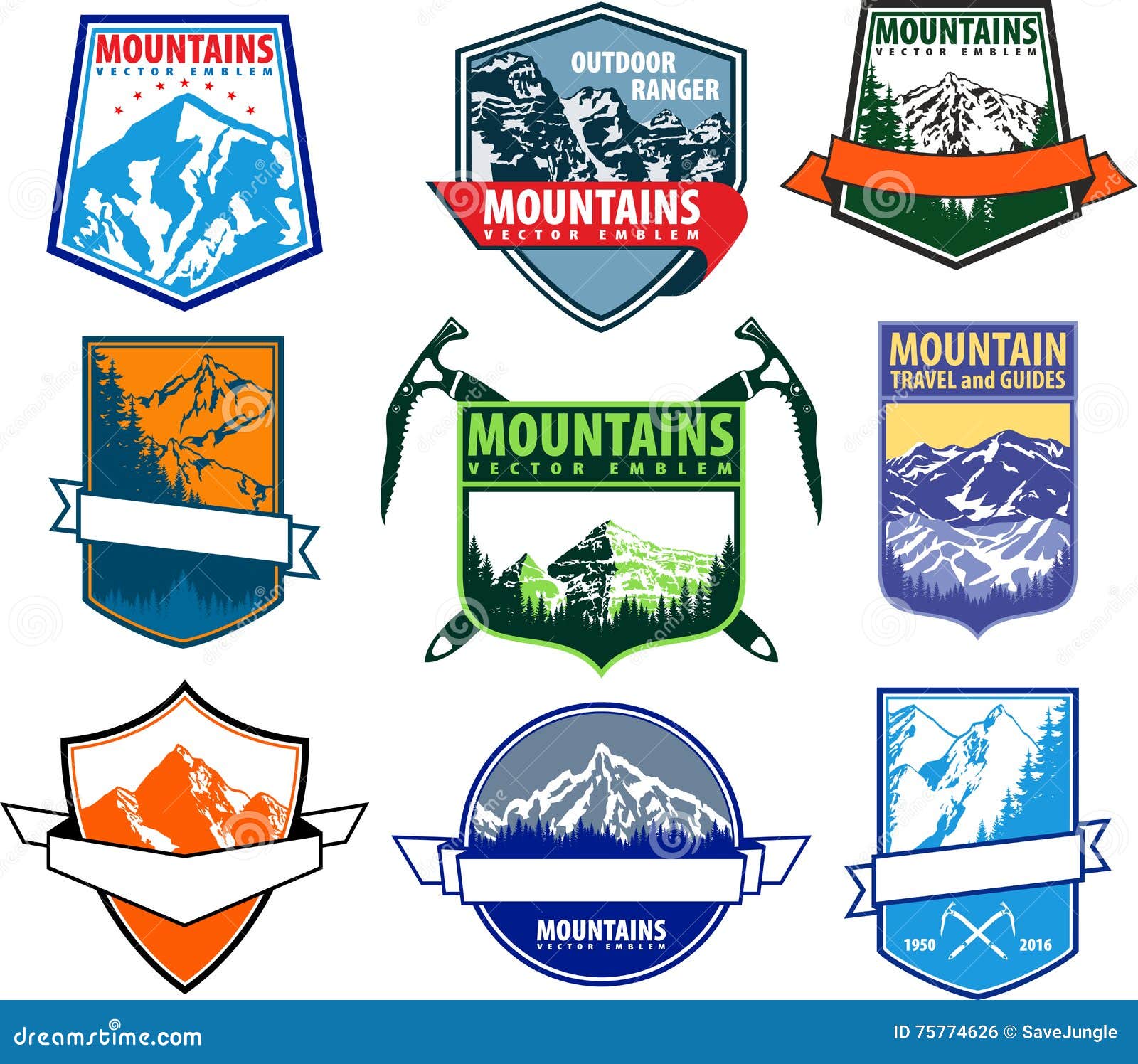 Vector Set of Mountain Emblems Stock Vector - Illustration of ...
