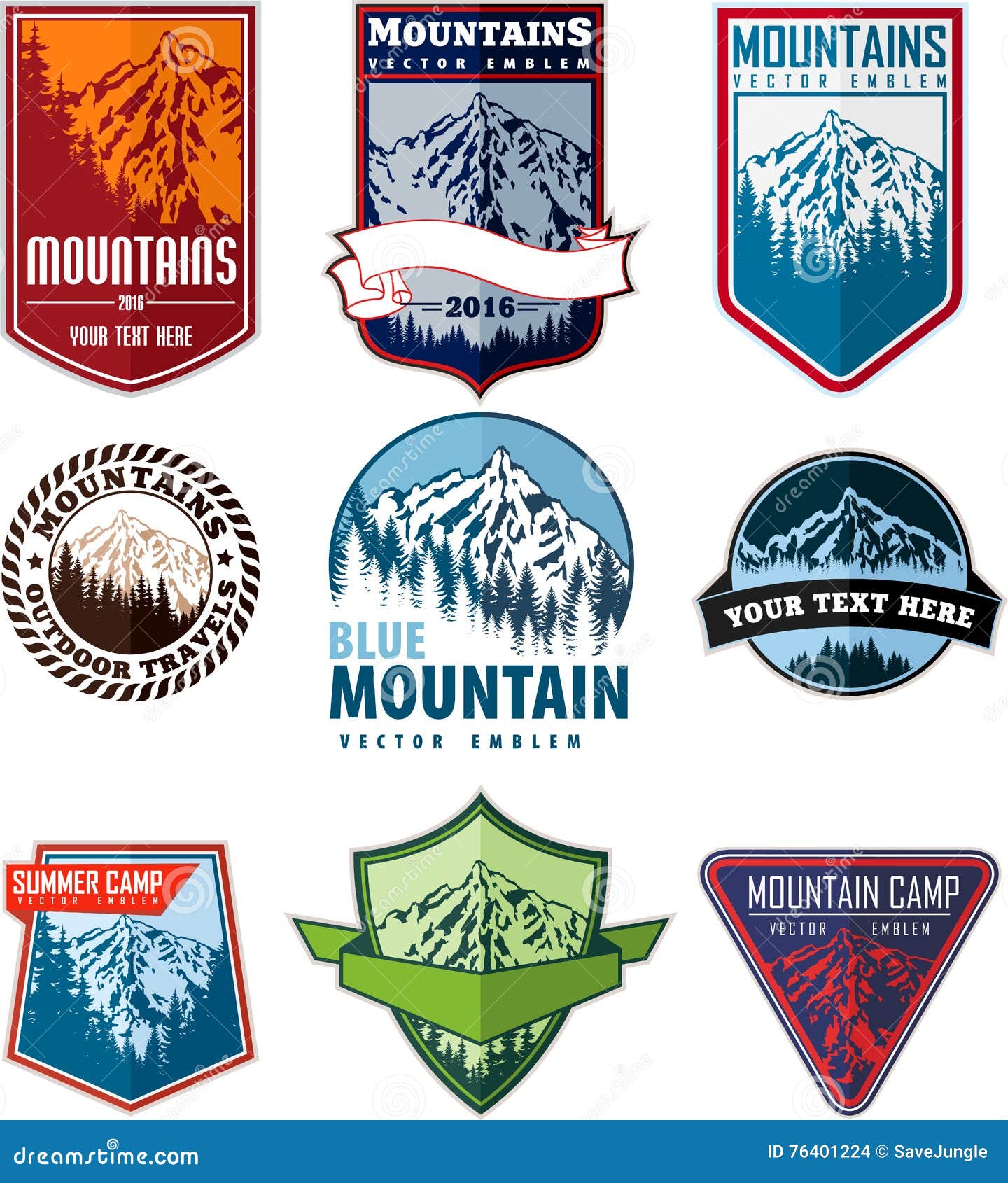Vector Set of Mountain Logo Emblems Stock Vector - Illustration of ...