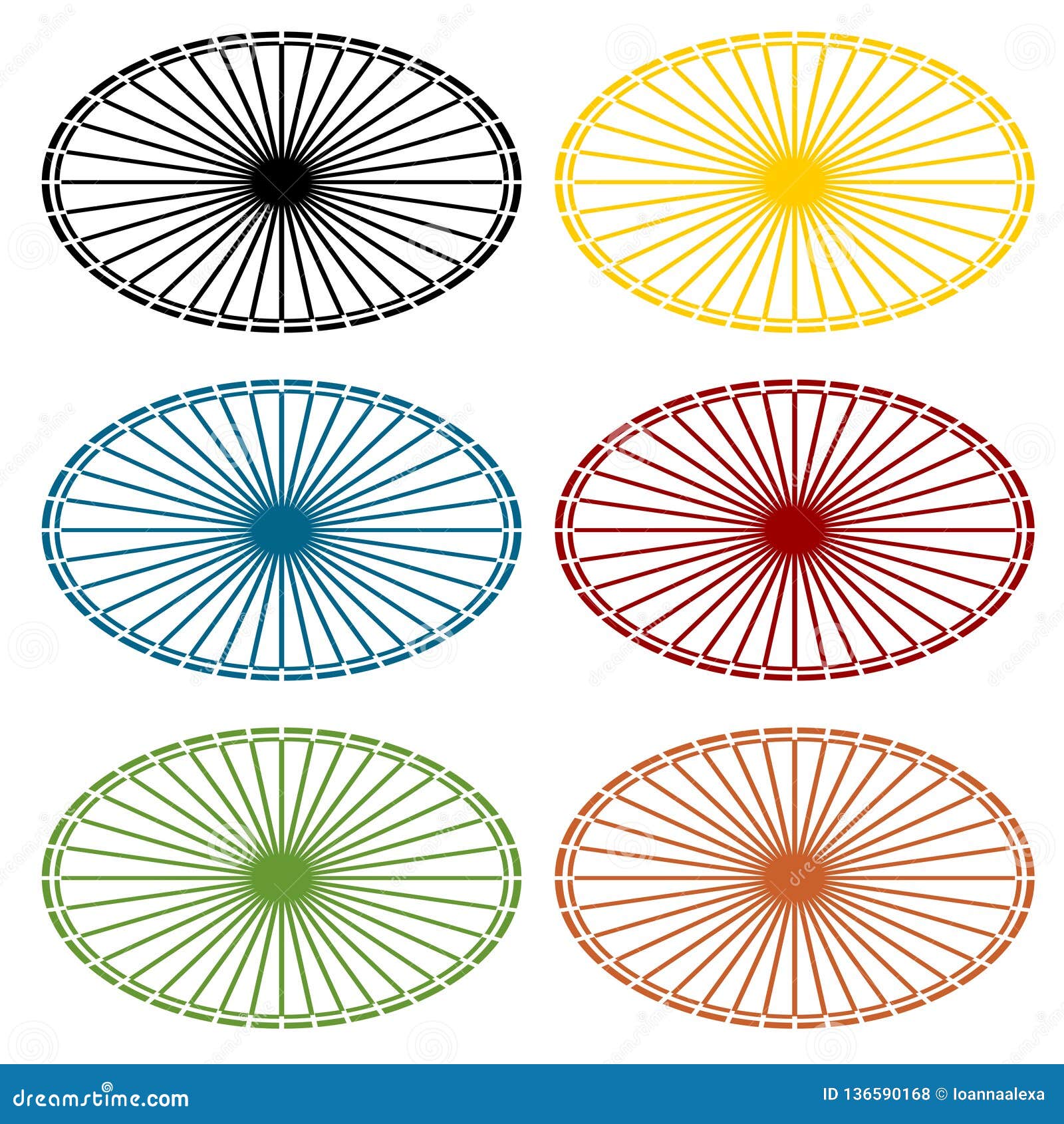 Vector Set of Multicolored Oval Backgrounds with Rays. Simple Flat ...