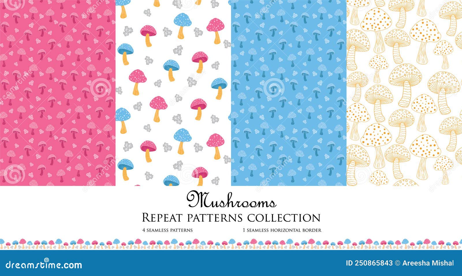 Vector Set of Mushrooms Seamless Patterns Collection Stock Vector ...