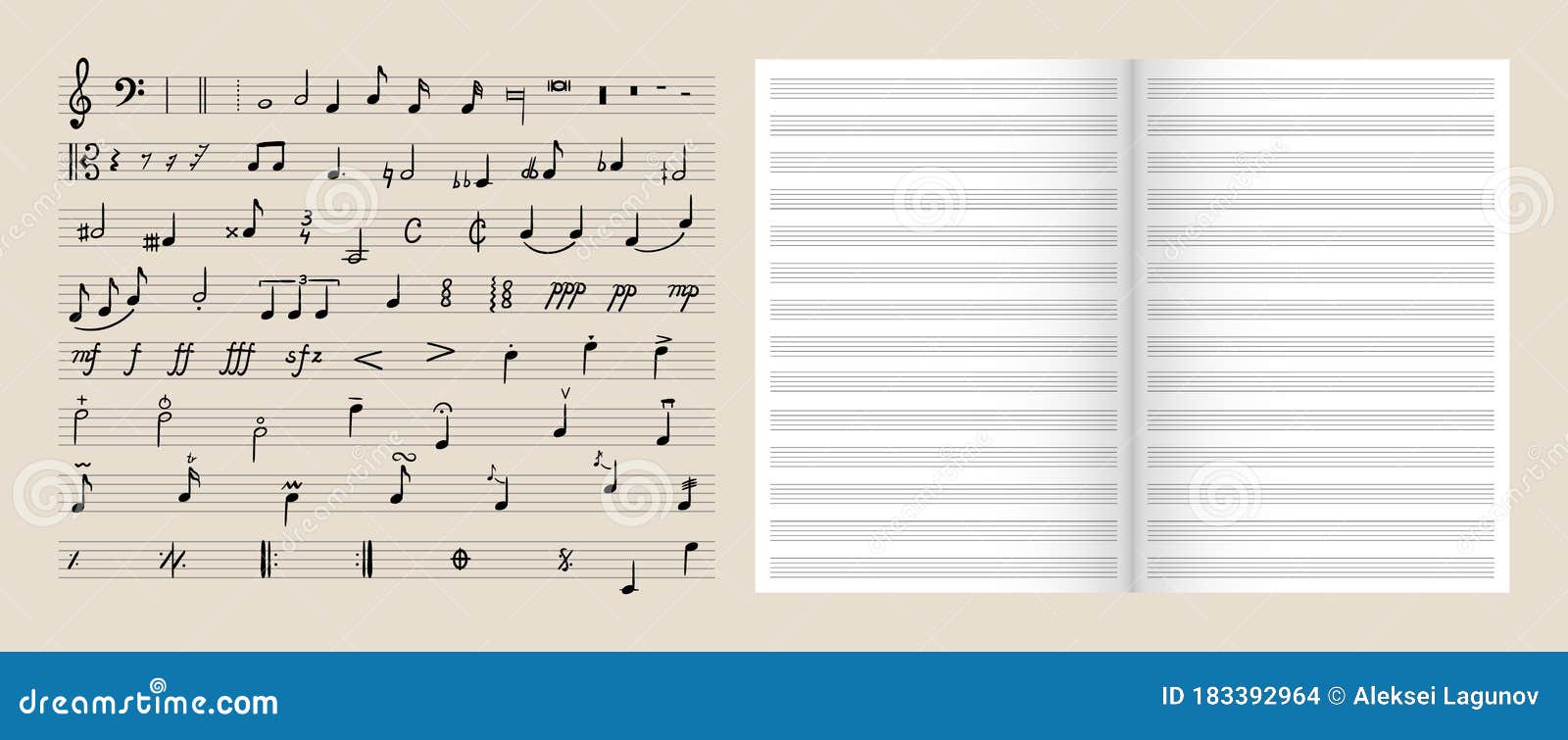 Vector Set of Musical Design Elements, Isolated Open Book with a Lines ...