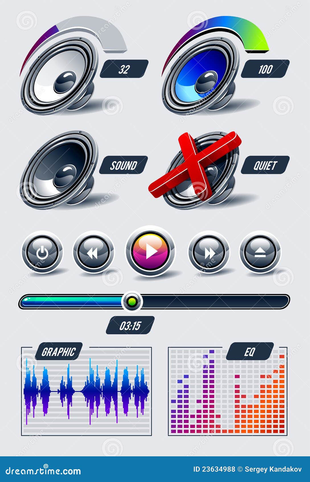 Vector Set of Musical Elements Stock Vector - Illustration of button ...