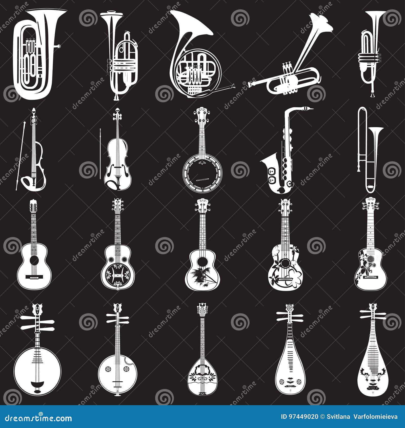 Vector Set of Musical Instruments Templates in Flat Style Stock Vector ...