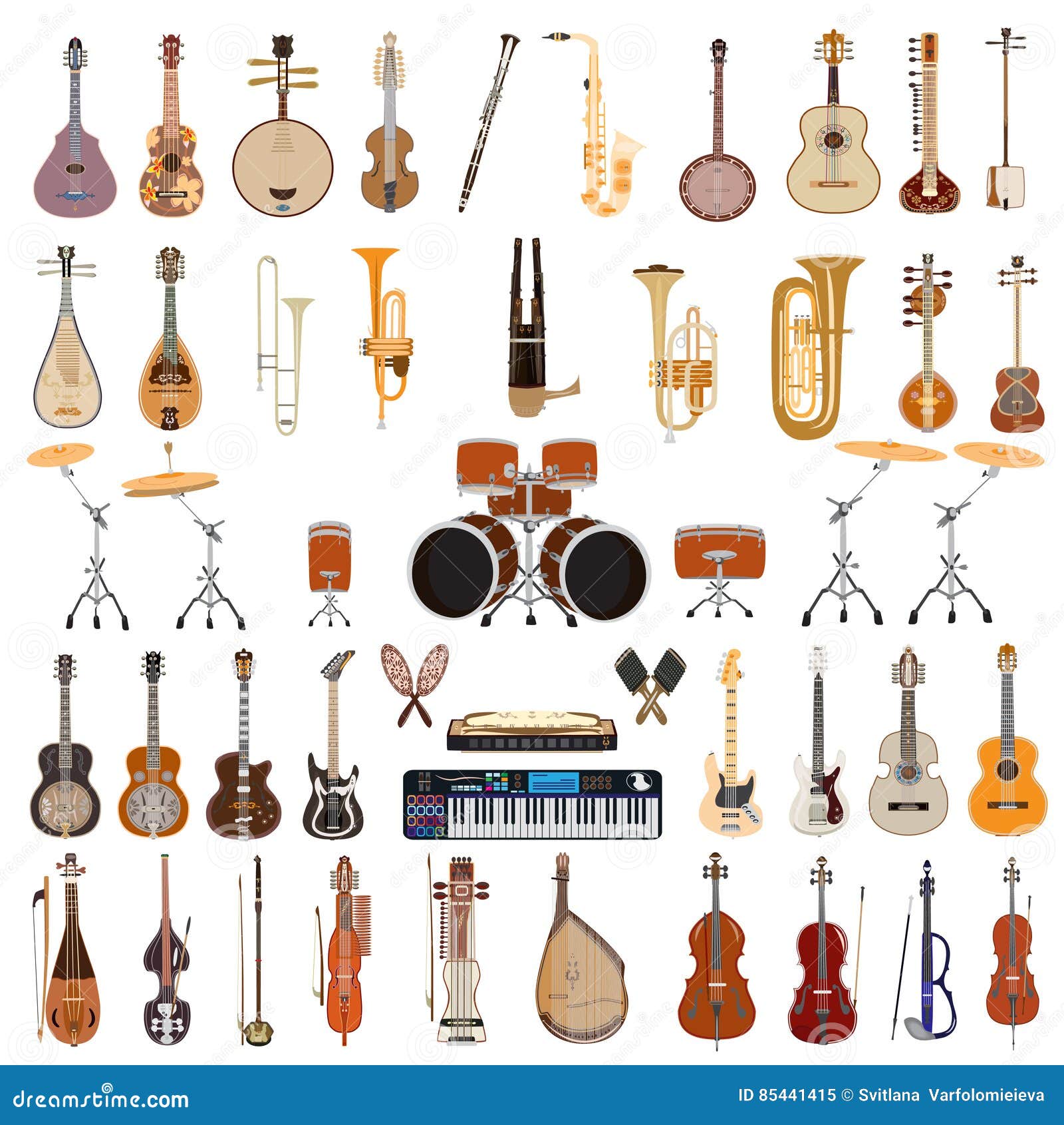 Vector Set of Musical Instruments on White Background Stock Vector ...