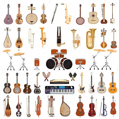 Vector Set of Musical Instruments on White Background Stock Vector ...