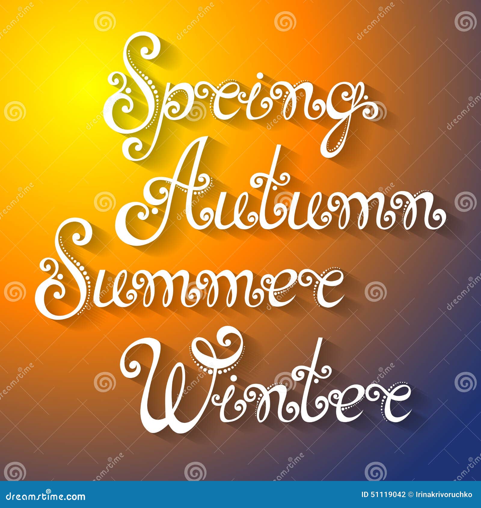 Vector Set Of Names Of Seasons Of The Year, Hand Drawn Lettering ...