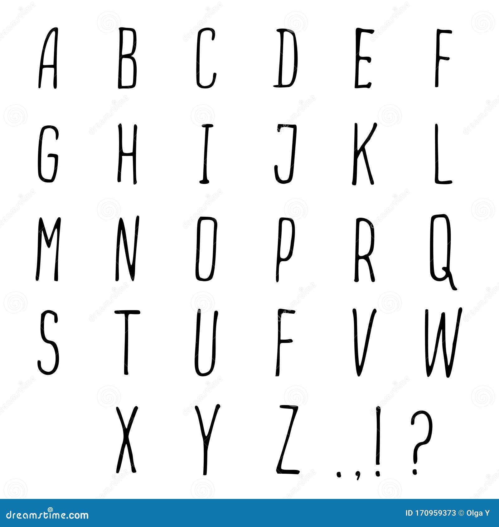 Vector Set of Narrow Thin Handwritten Capital Letters Stock Vector ...