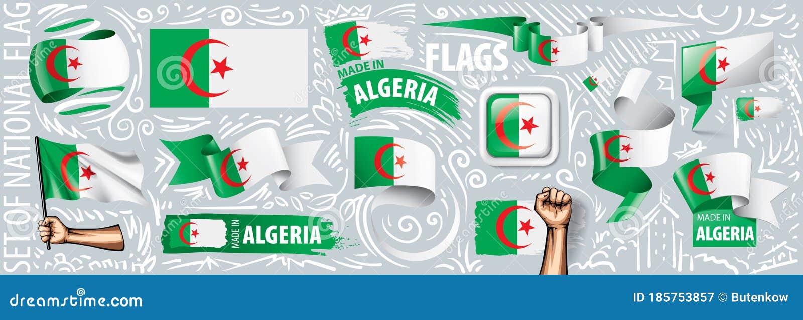 Vector Set of the National Flag of Algeria in Various Creative Designs ...