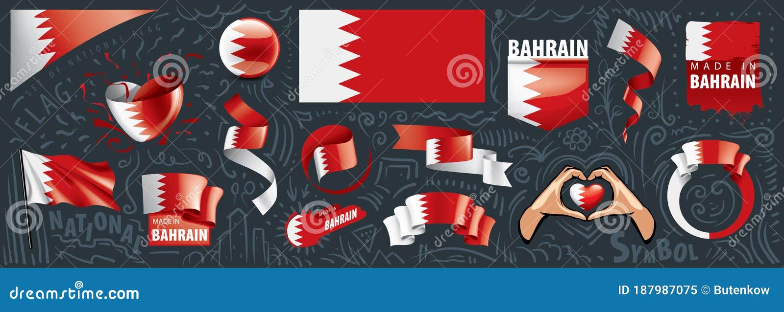 Vector Set of the National Flag of Bahrain in Various Creative Designs ...